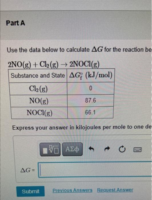 Solved Use the data below to calulate G for the reaction | Chegg.com
