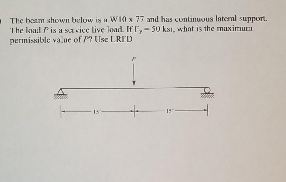 Solved The beam shown below is a W10 x 77 and has continuous | Chegg.com