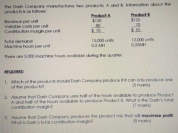 Solved The Dash Company manufactures two products: A and B. | Chegg.com