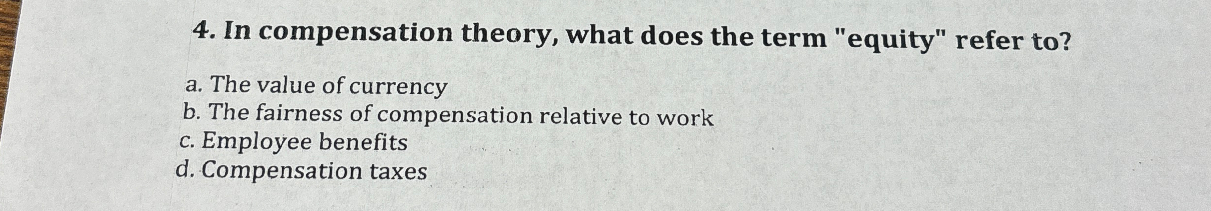 Solved In compensation theory, what does the term "equity" | Chegg.com