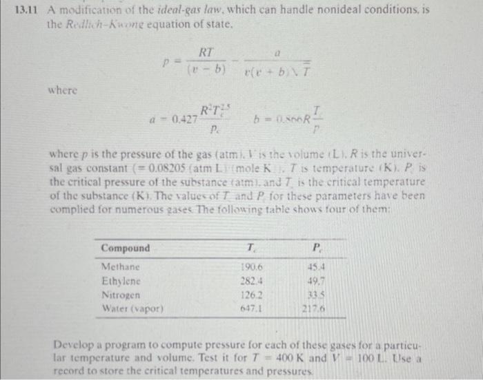 Solved 3.11 A modificaton of the ideal-gas law, which can | Chegg.com
