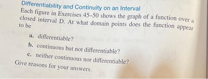 Solved Differentiability and Continuity on an Interval Each | Chegg.com