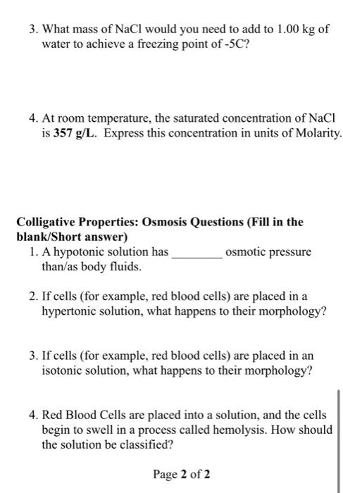 Solved 4. Red Blood Cells are placed into a solution, and | Chegg.com