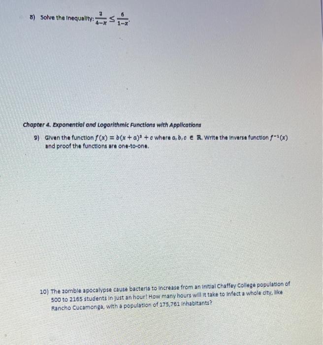 Solved 8) Solve the inequality: 4−x3≤1−x6. Chapter 4. | Chegg.com