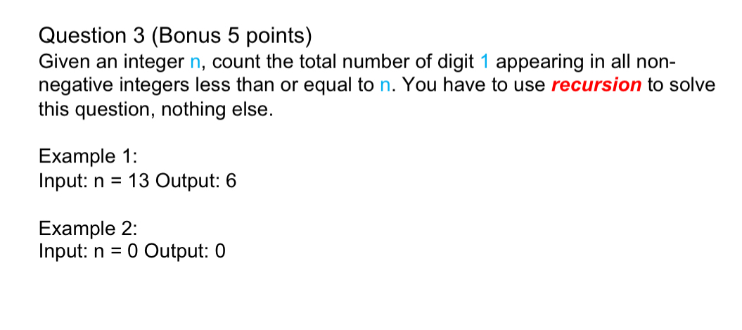 Solved by an EXPERT Question 3 (Bonus 5 ﻿points)Given an integer n, | Chegg.com
