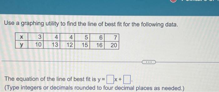 Solved Use a graphing utility to find the line of best fit | Chegg.com