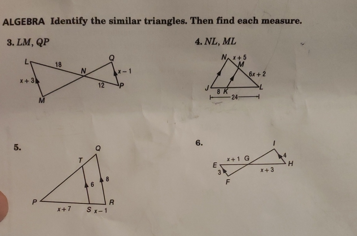 ALGEBRA Identify the similar triangles. Then find | Chegg.com