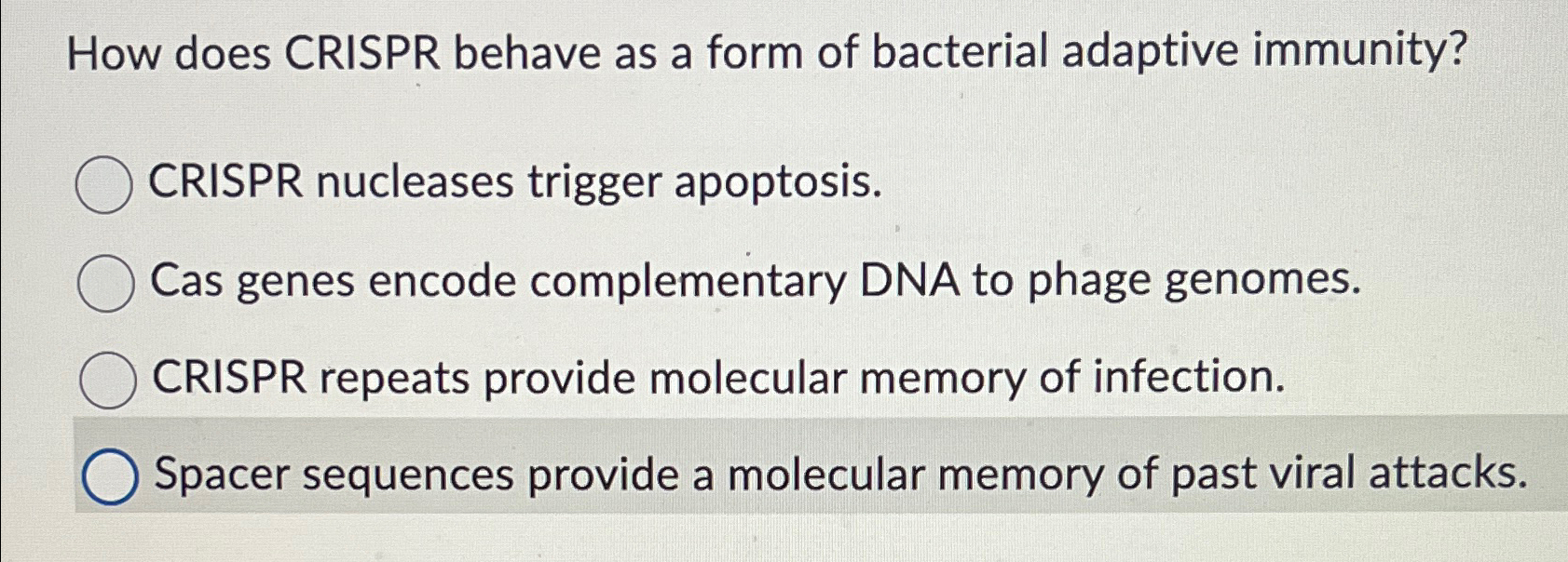 Solved How does CRISPR behave as a form of bacterial | Chegg.com
