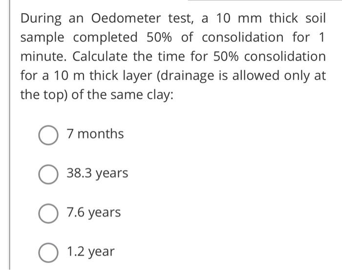 Solved During an Oedometer test, a 10 mm thick soil sample | Chegg.com