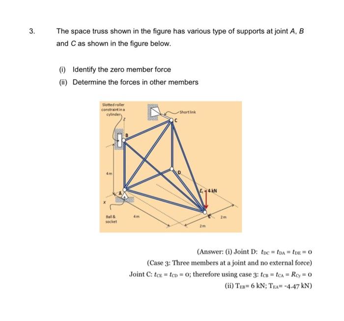 Solved 3. 3 The space truss shown in the figure has various | Chegg.com