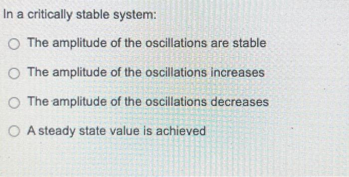 Solved In a critically stable system: O The amplitude of the | Chegg.com