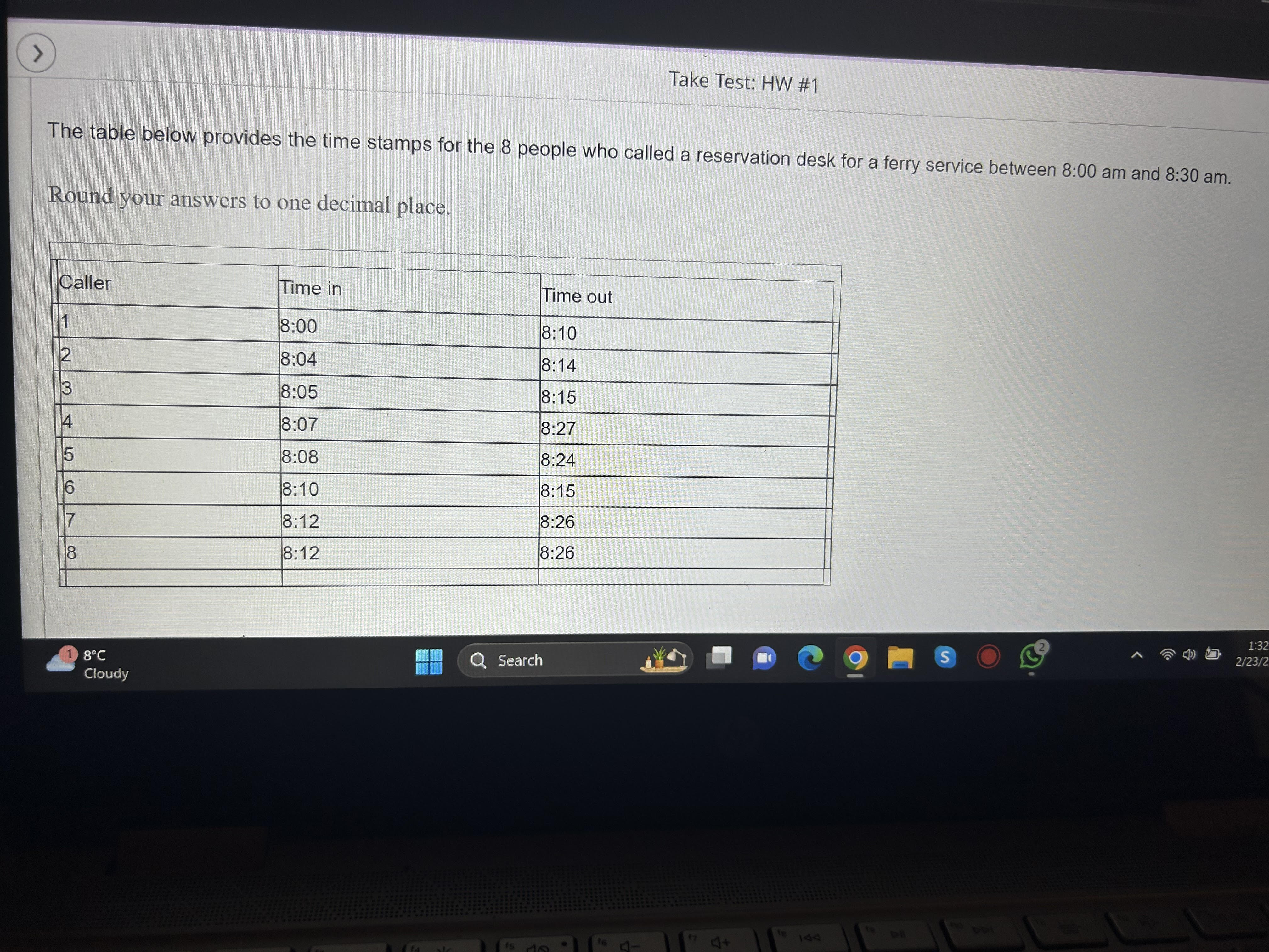 Solved The table below provides the time stamps for the 8 | Chegg.com