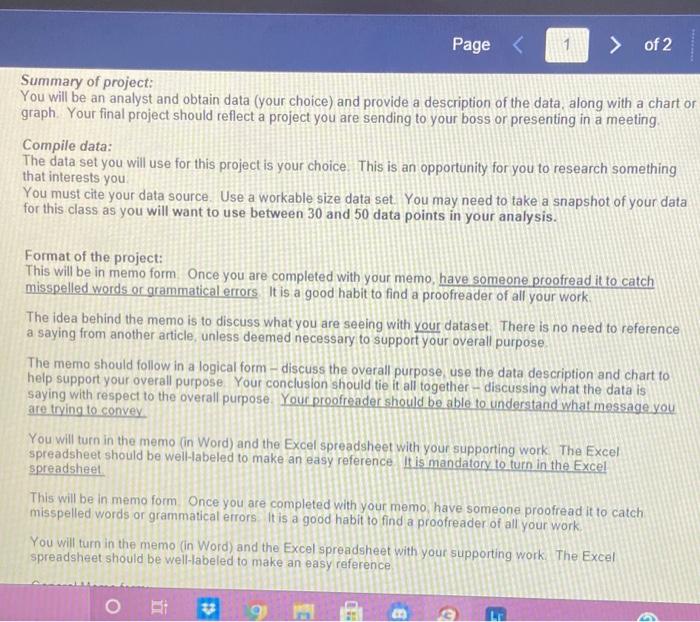 Solved Summary of project: You will be an analyst and obtain | Chegg.com