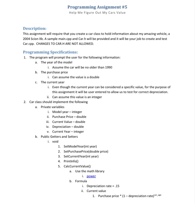 Solved Programming Assignment #5 Help Me Figure Out My Cars | Chegg.com