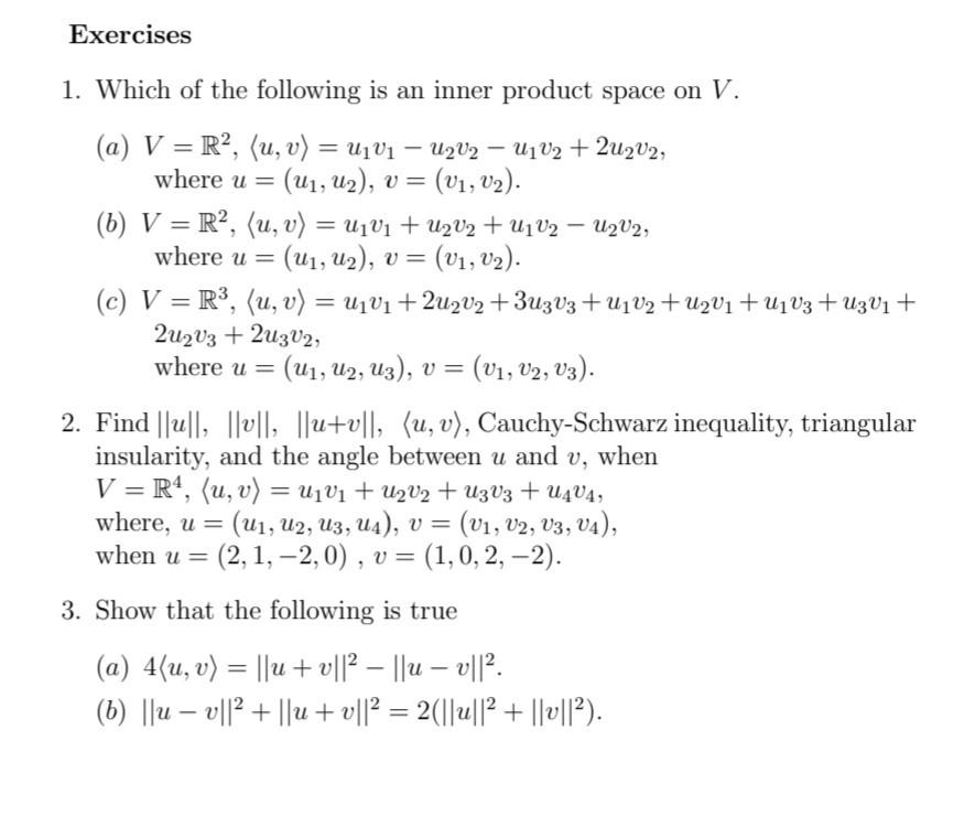 Solved Exercises 1. Which of the following is an inner | Chegg.com
