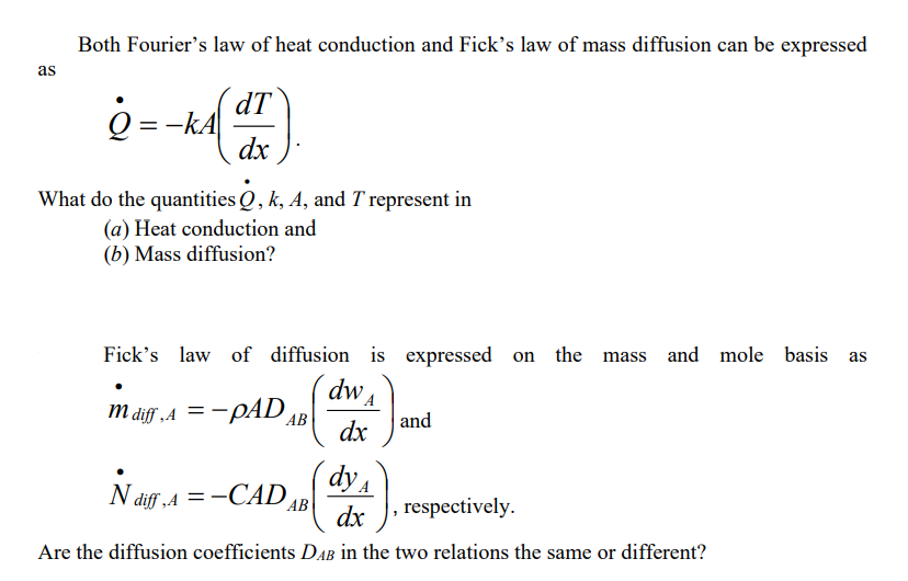 Solved Both Fourier's law of heat conduction and Fick's law | Chegg.com