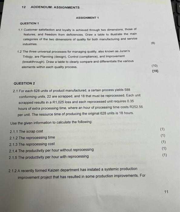 Solved 12 ADDENDUM: ASSIGNMENTS ASSIGNMENT 1 QUESTION 1 (8) | Chegg.com