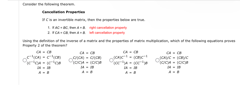 Solved Consider the following theorem.Cancellation | Chegg.com