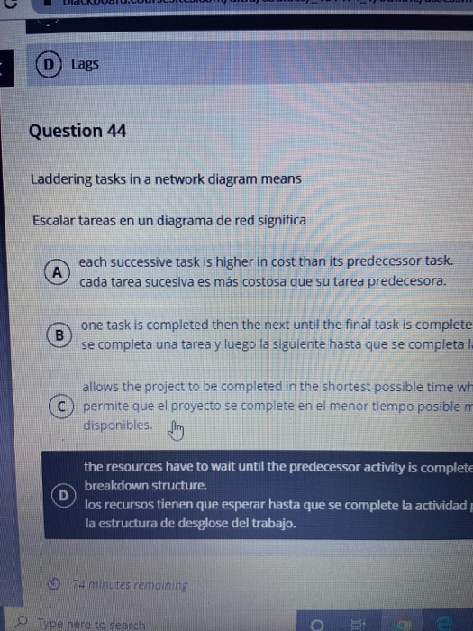 Solved DidLKUUGU.LUUIJL Lags Question 44 Laddering tasks in | Chegg.com
