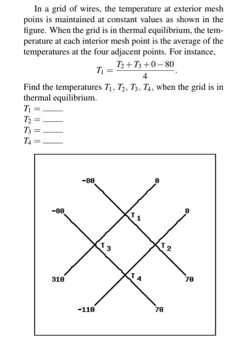 Solved (2 points) In a grid of wires, the temperature at | Chegg.com