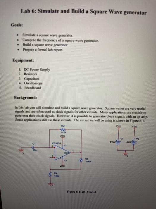 Lab 6: Simulate and Build a Square Wave generator | Chegg.com