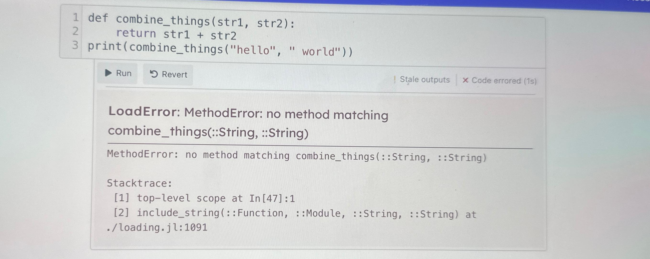 Solved 1 ﻿def combine_things(str1, ﻿str2):return str1 + | Chegg.com