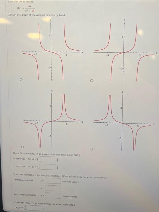 Solved Consider the following. 4x x² - 16 Sketch the graph | Chegg.com