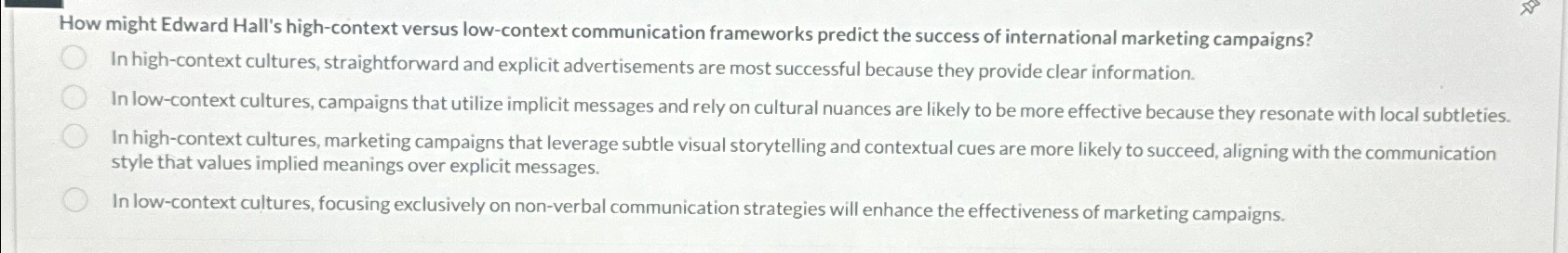 Solved How might Edward Hall's high-context versus | Chegg.com