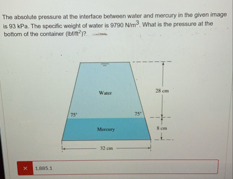Solved The absolute pressure at the interface between water | Chegg.com