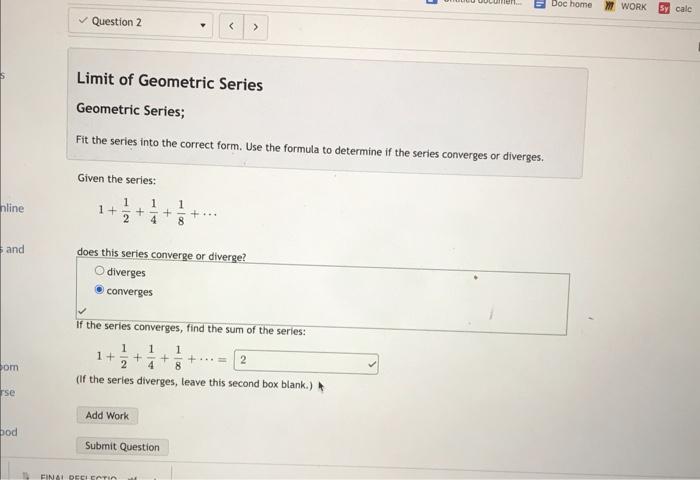 Solved Limit of Geometric Series Geometric Series; Fit the | Chegg.com