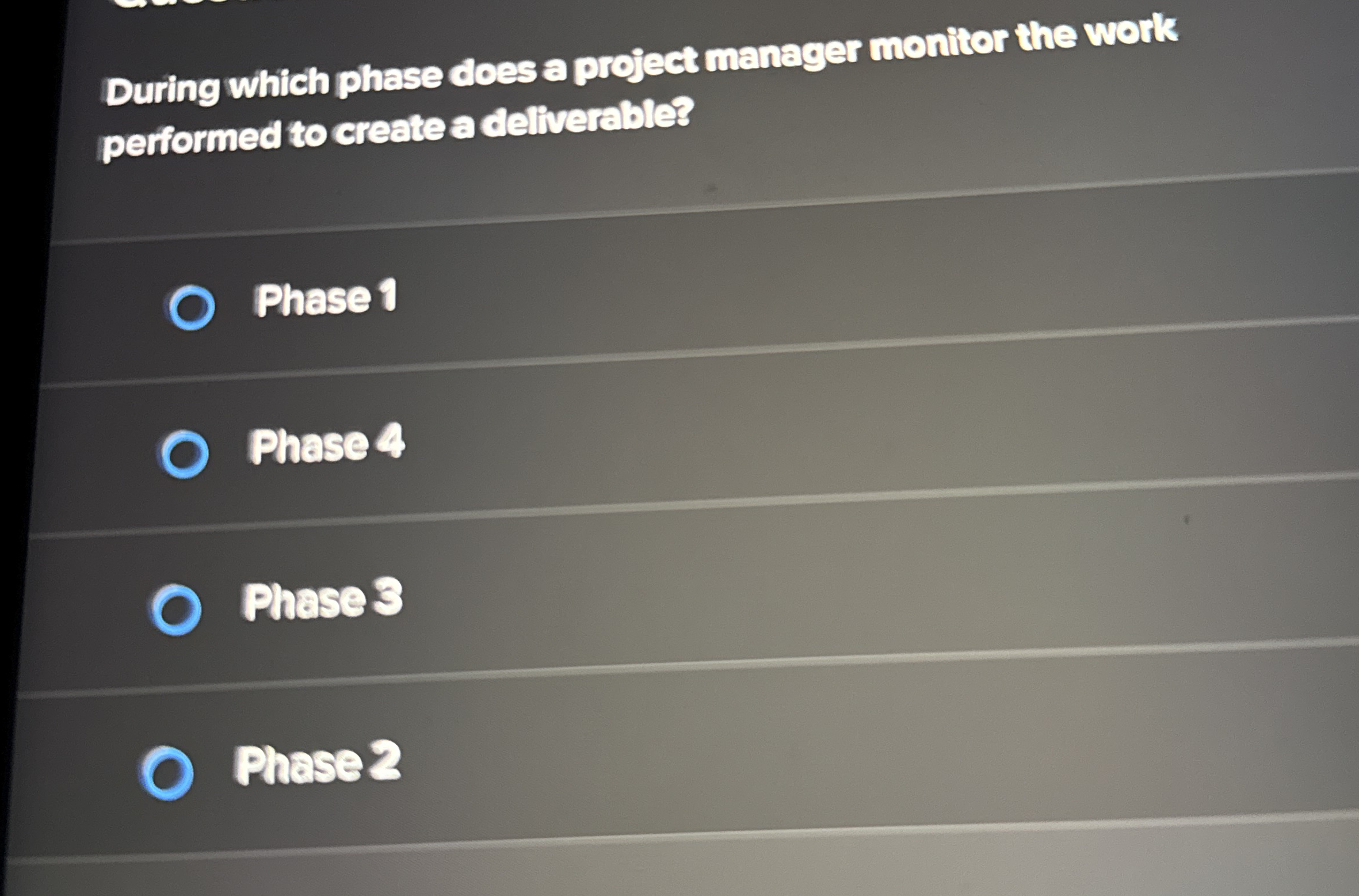 Solved During which phase does a project manager monitor the | Chegg.com