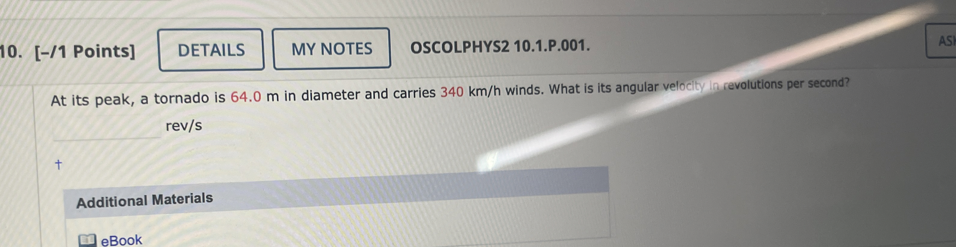 Solved [-/1 ﻿Points] ﻿OSCOLPHYS2 10.1.P.001.At its peak, | Chegg.com