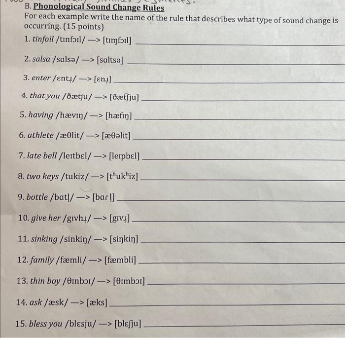 B. Phonological Sound Change Rules For each example | Chegg.com