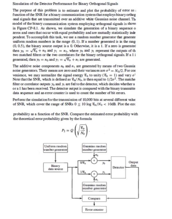 Solved Simulation of the Detector Performance for Binary | Chegg.com