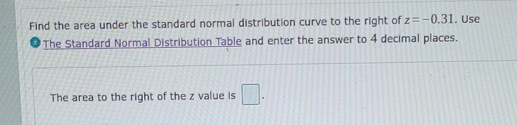 Solved Find the area under the standard normal distribution | Chegg.com