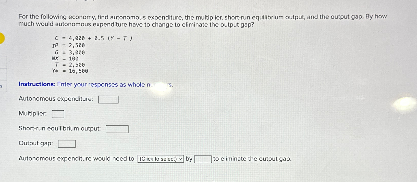 Solved For the following economy, find autonomous | Chegg.com