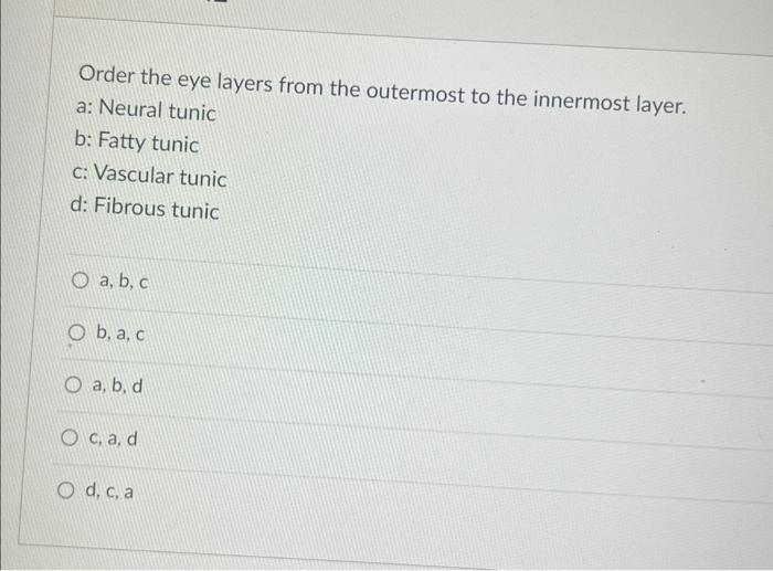 Solved Order the eye layers from the outermost to the | Chegg.com