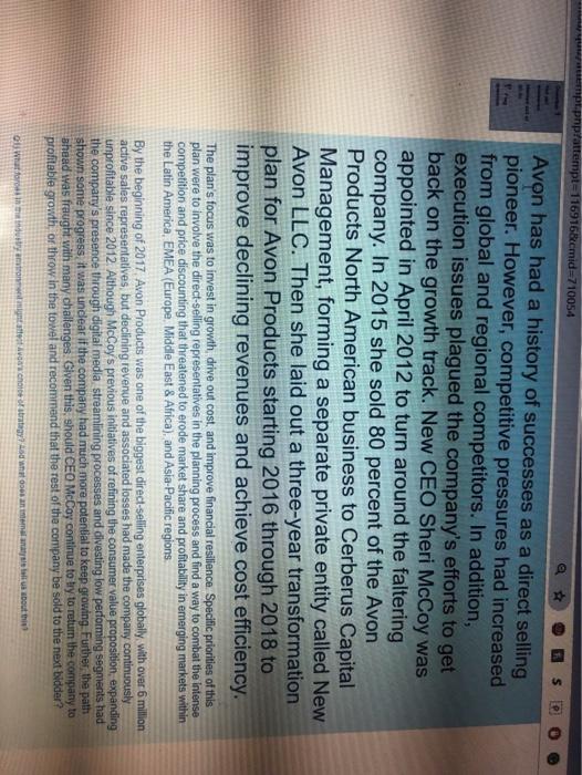 Solved empr.pnprattempt=1169168cmid=710054 ☆ Avon has had a | Chegg.com