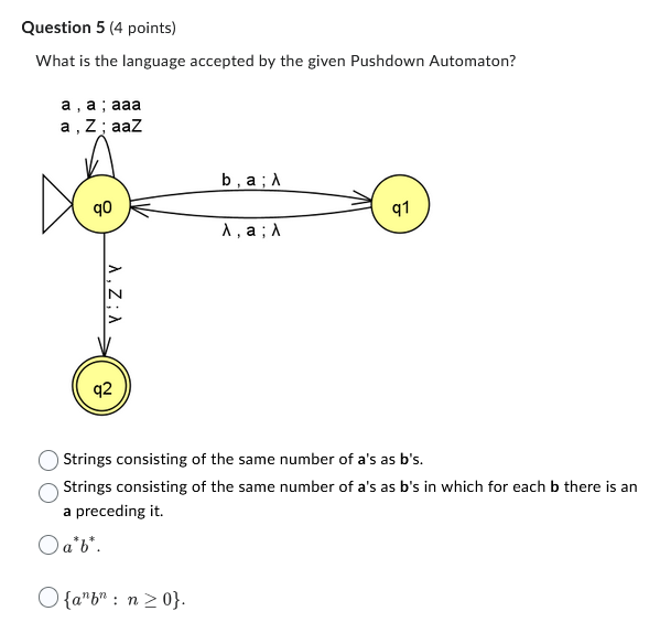 Solved Question 5 (4 points)What is the language accepted | Chegg.com Solved Question 5 (4 points)What is the language accepted | Chegg.com