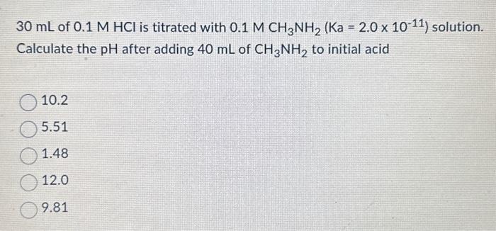 Solved 30 mL of 0.1MHCl is titrated with | Chegg.com