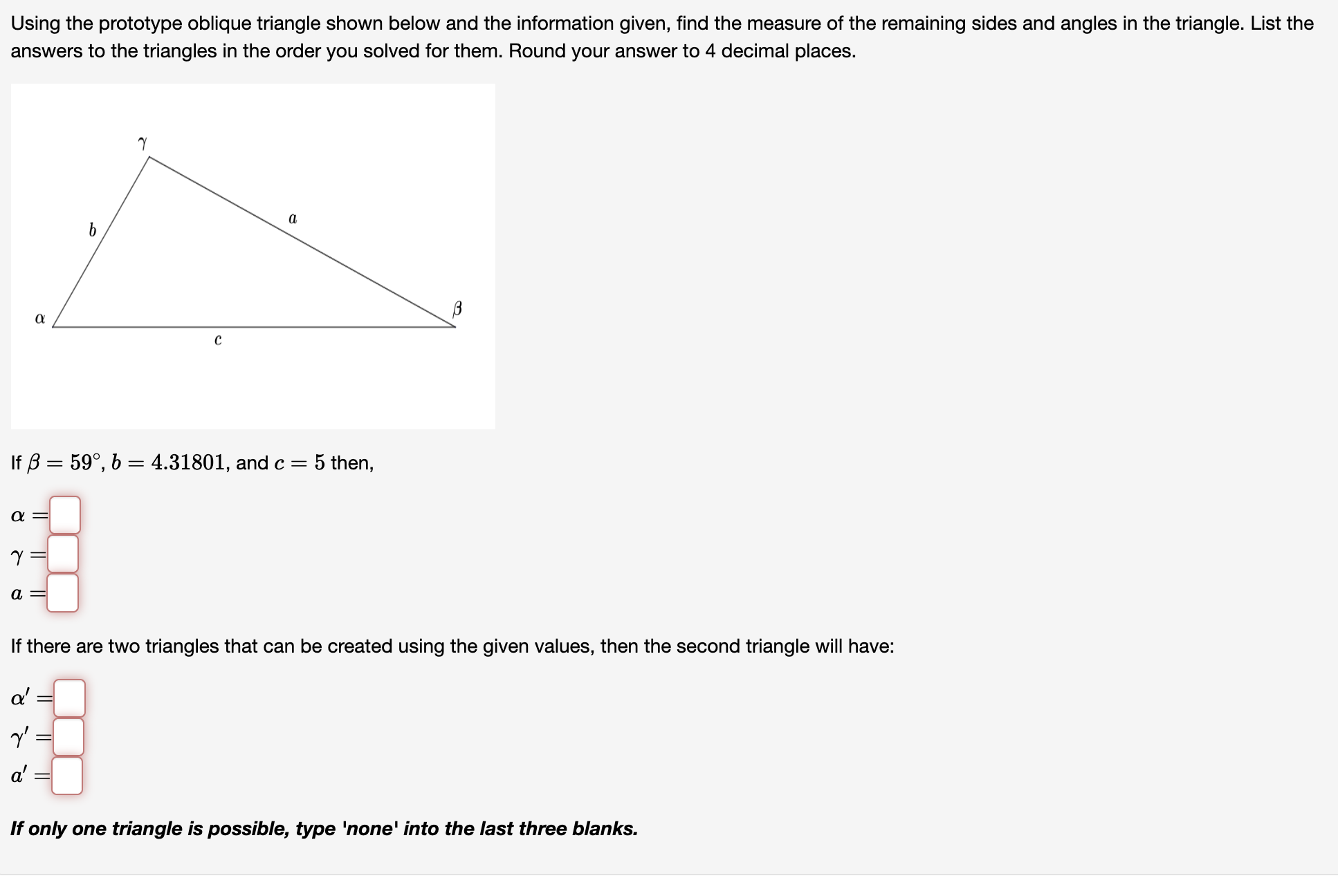 Solved Using the prototype oblique triangle shown below and | Chegg.com