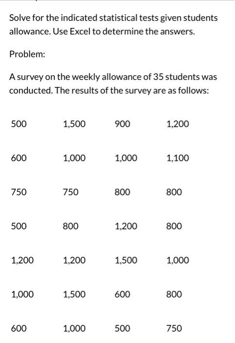 Solved Solve for the indicated statistical tests given | Chegg.com