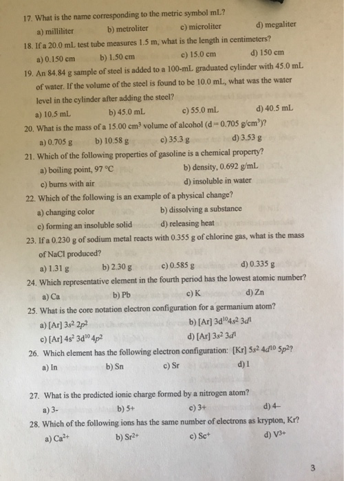 Solved 17. What is the name corresponding to the metric | Chegg.com