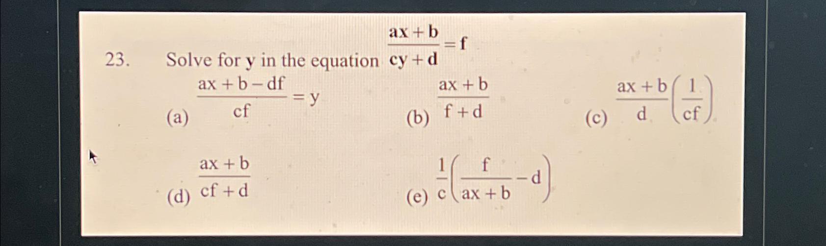 Solved Solve for y ﻿in the equation | Chegg.com