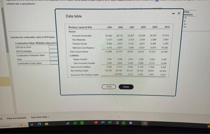 contents into a spreadsheet) Data table Calculate the | Chegg.com