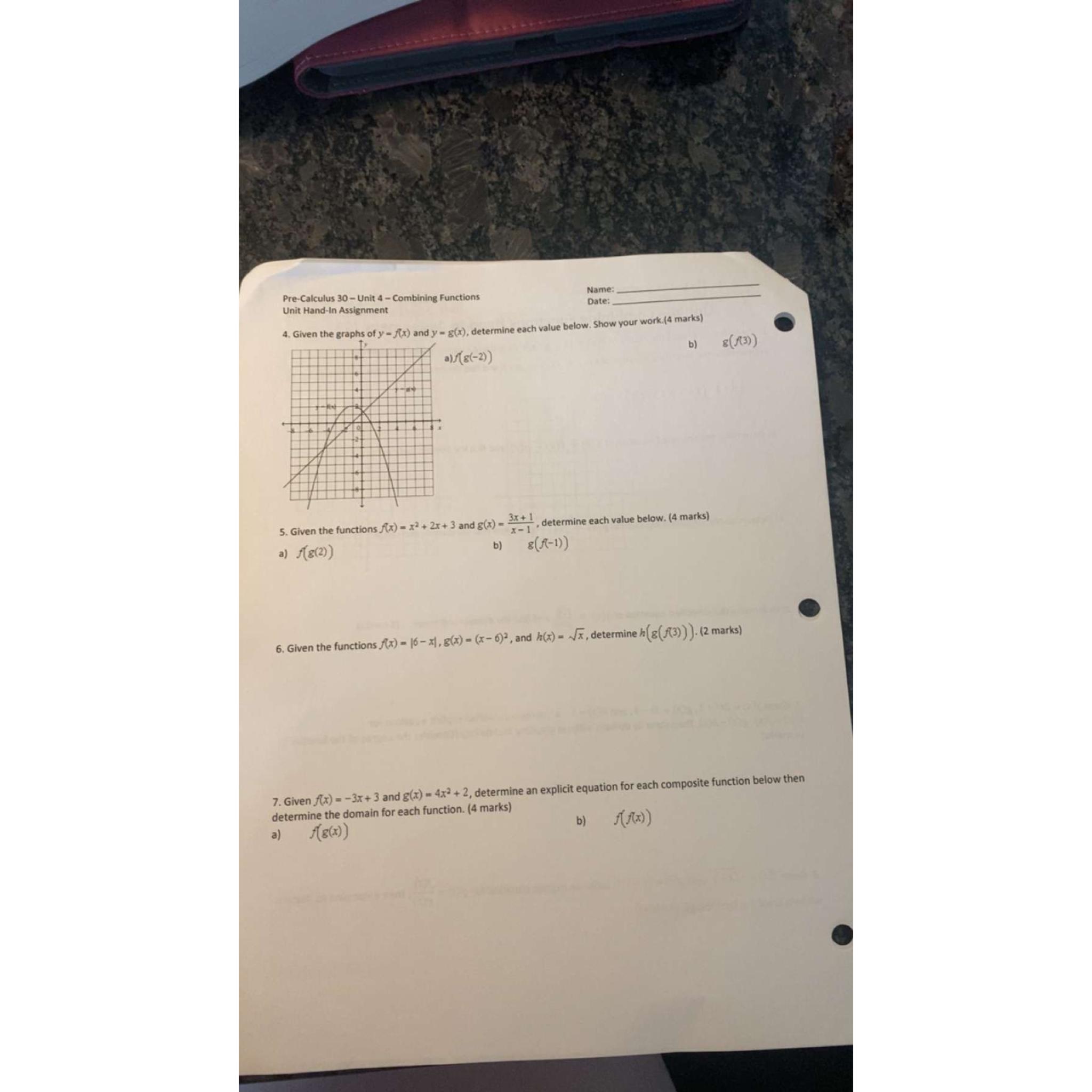 Solved Pre-Calculus 30-Unit 4-Combining FunctionsUnit | Chegg.com