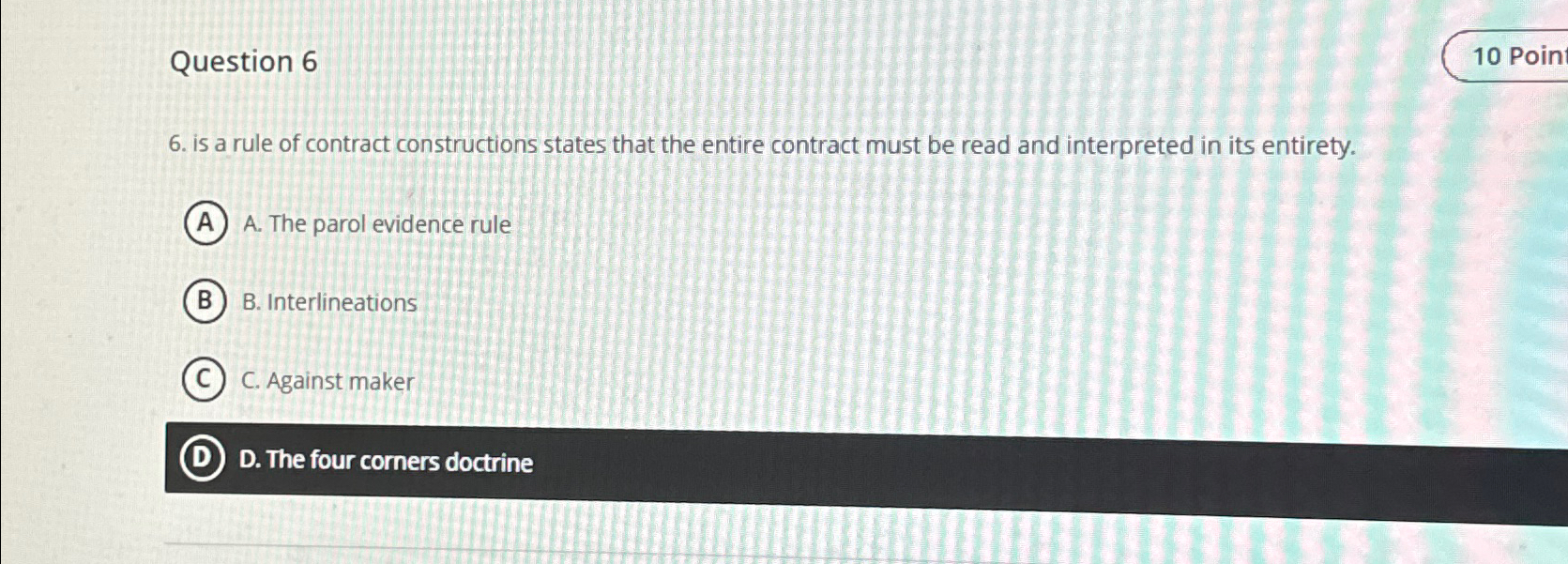 Solved Question 610 ﻿Poin6. ﻿is a rule of contract | Chegg.com