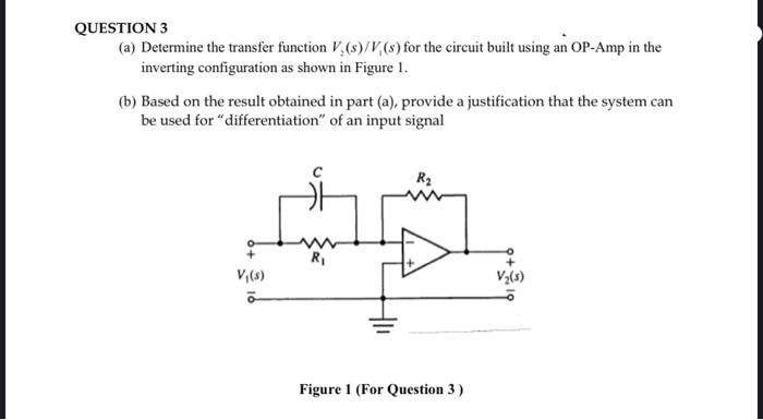 Solved QUESTION 3 (a) Determine the transfer function | Chegg.com