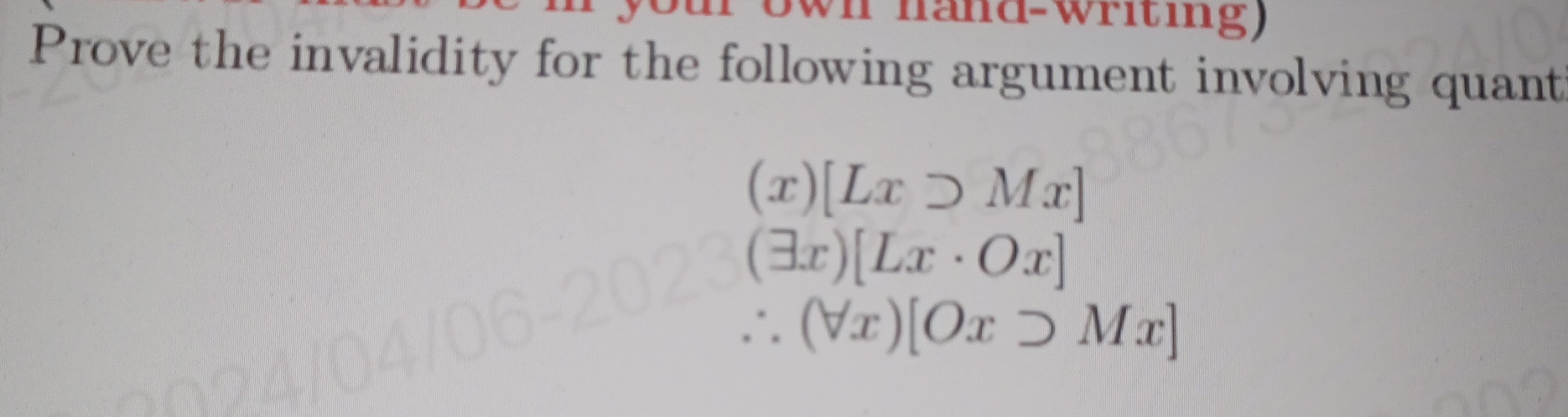 Solved Prove the invalidity for the following argument | Chegg.com