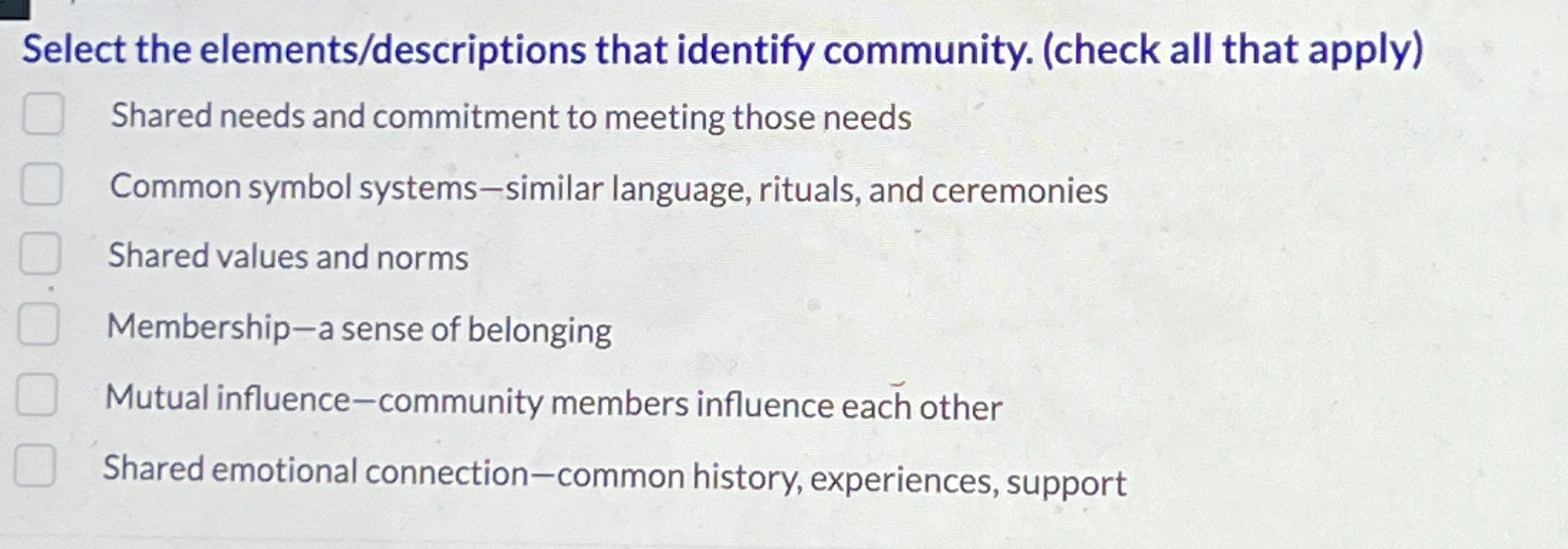Solved Select the elements/descriptions that identify | Chegg.com